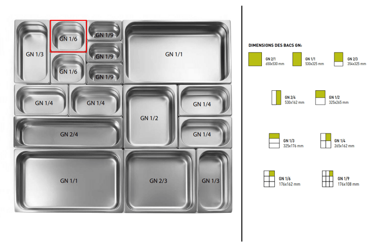 Bac gastro GN 1/6 inox 1L 17,6x16,2x10cm Hendi