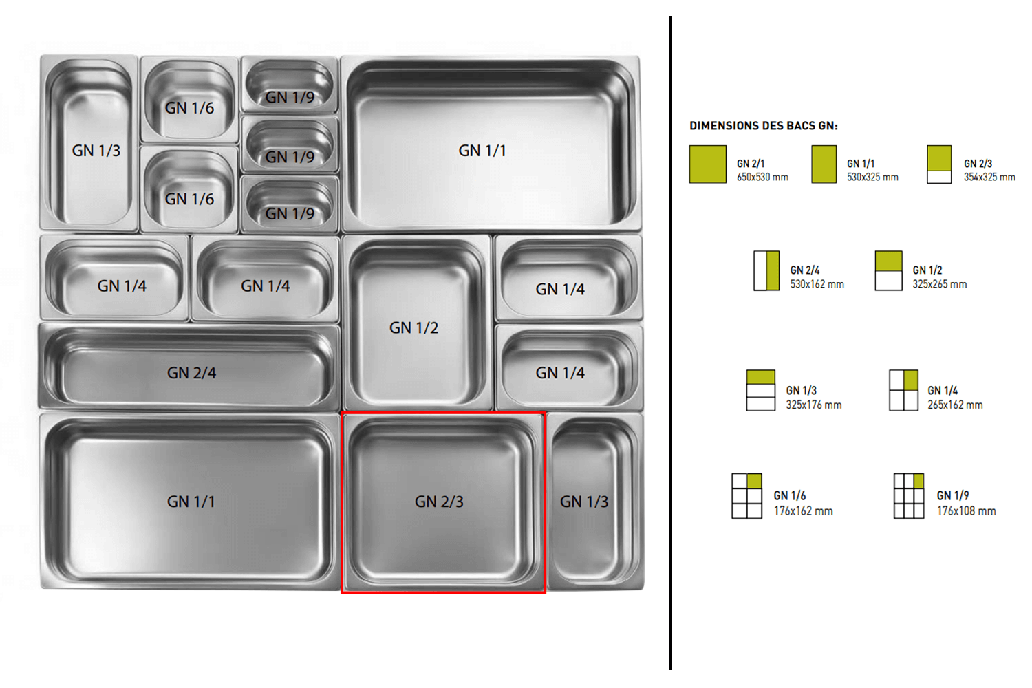 Bac gastro GN 2/3 inox 5,5L 35,4x32,5x6,5cm Hendi
