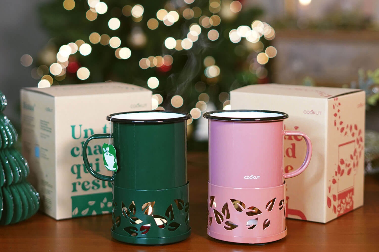 Mug à thé Cookut rose Sixtea chauffé à la bougie