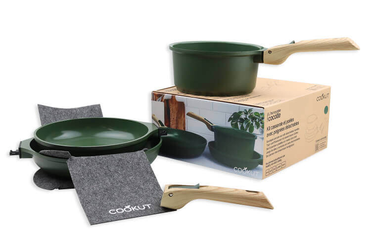 Cookut L'Incroyable Kit 1 casserole + 2 poêles fougère