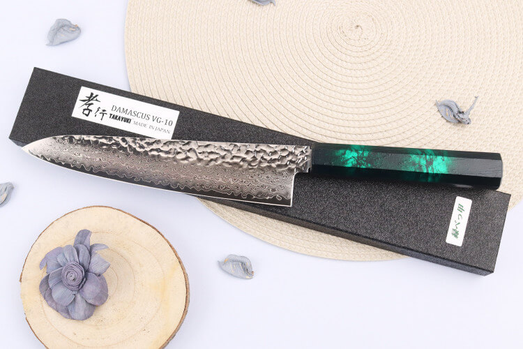 Couteau japonais Sakai Takayuki chef Nanairo Green Damas