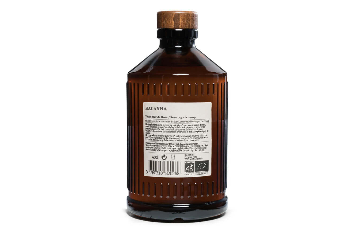 Sirop de rose Bacanha bio et artisanal 40cl