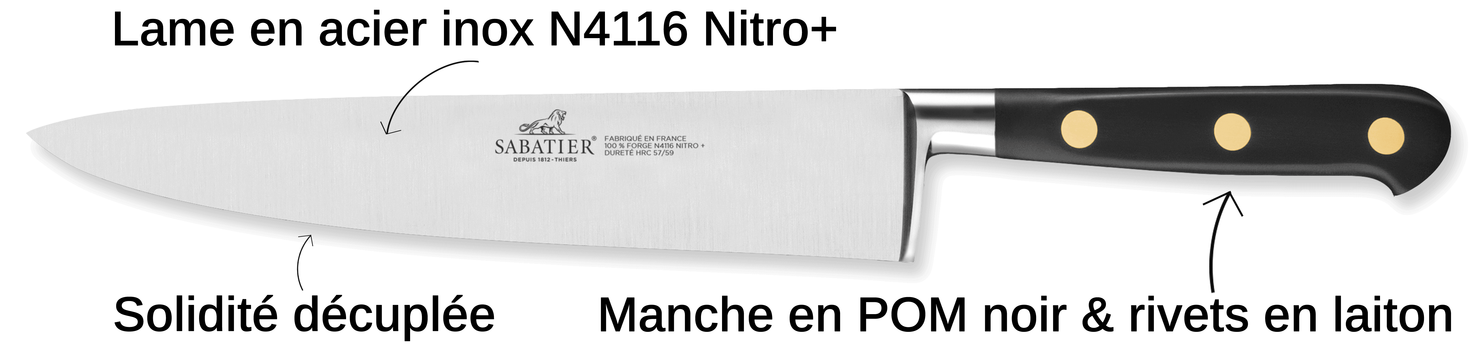 Couteaux de cuisine sabatier idéal inox forgé rivets laiton